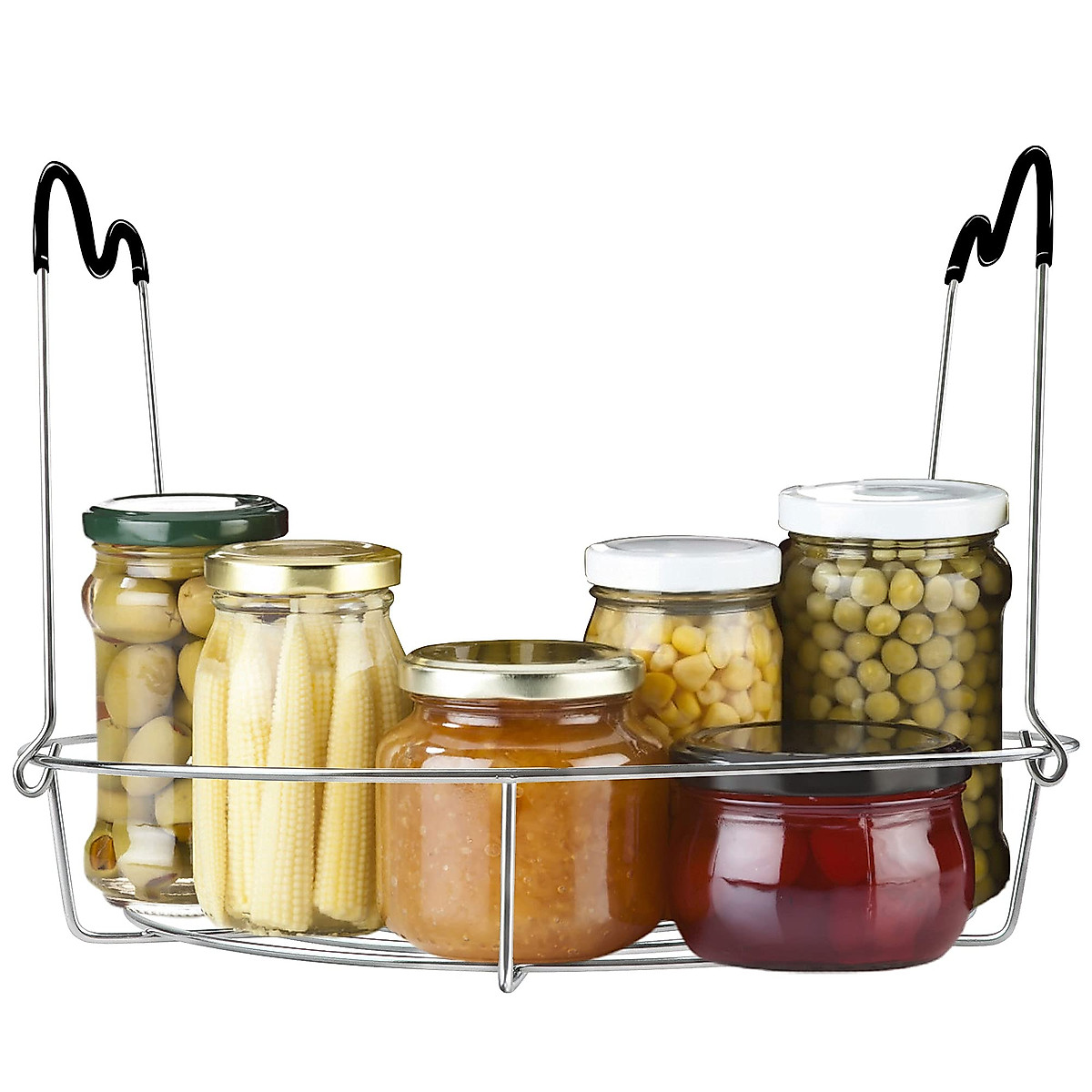 KORCCI 12in Stainless Steel Canning Rack with Contour Handles, Holds 7 Pint or 6 Quart Jars in Pressure Canner Pot