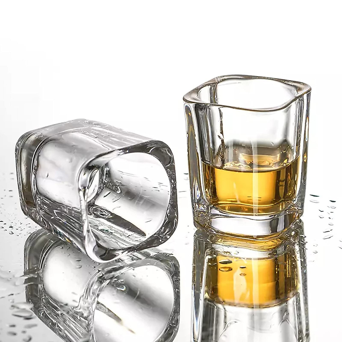 Vivimee Shot Glass Holder Set with 12 Clear Shot Glasses, 2.3 oz Square Shot Glasses Set with Rustic Burnt Wood Serving Tray, Crystal Shot Glass for Whiskey, Tequila, Liqueurs, Party & Collection