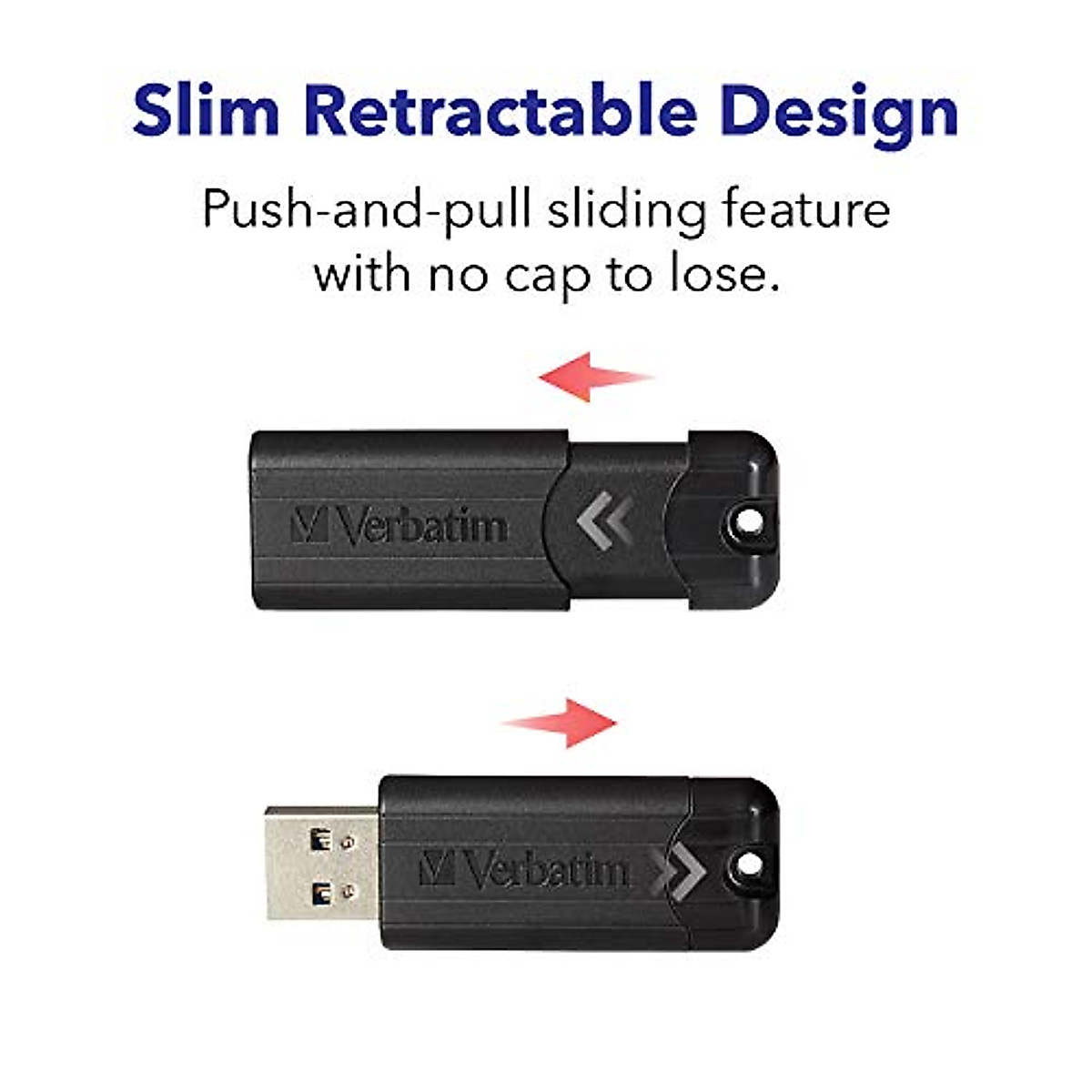 Verbatim 256GB Pinstripe USB 3.2 Gen 1 Flash Drive Retractable Thumb Drive - Black