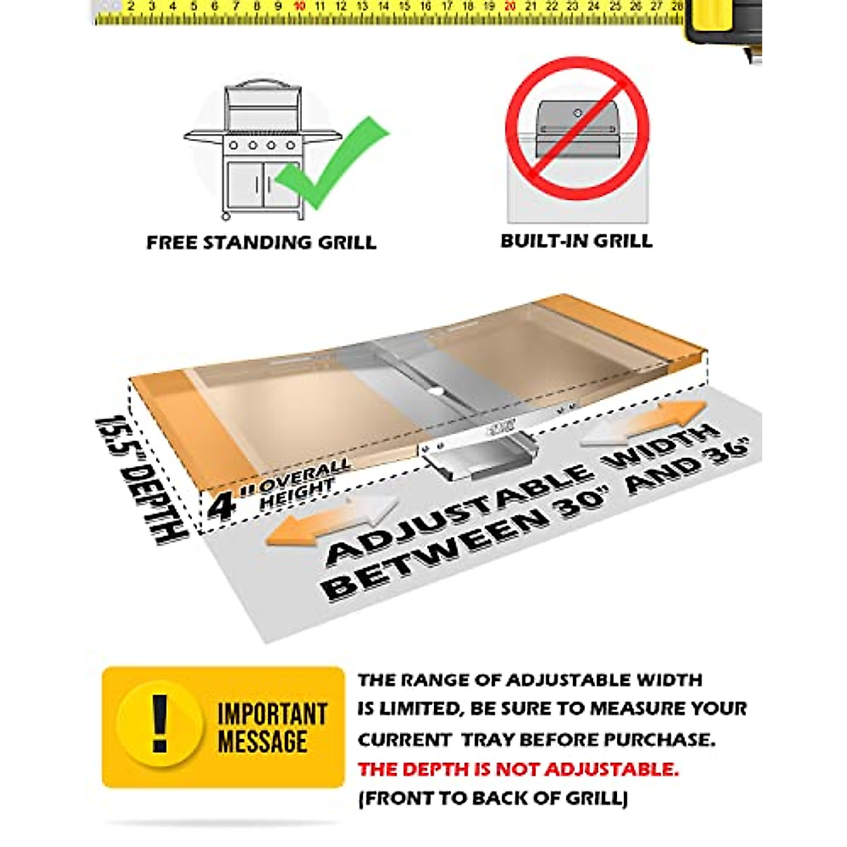 Grease Tray with Catch Pan - Universal Drip Pan for 5/6 Burner Gas Grill Models from Dyna Glo, Nexgrill, Expert Grill, Kenmore, BHG and More - Stainless Steel Grill Replacement Parts(30"-36")