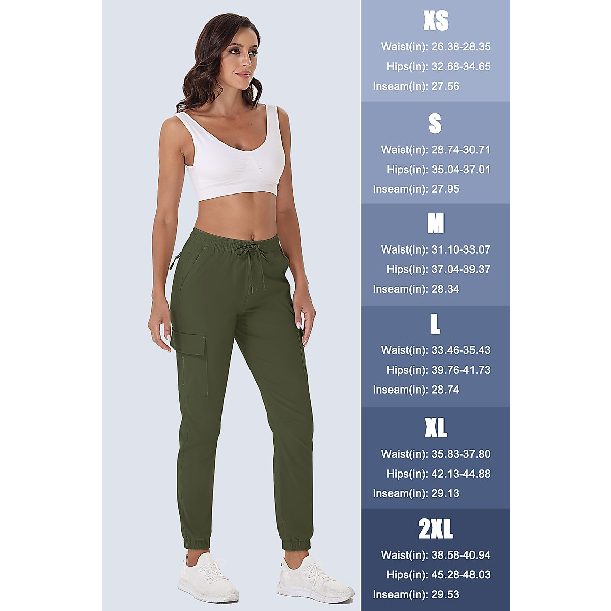 MAGCOMSEN Hiking Pants Women Waterproof Lightweight Quick Dry Cargo Pants Outdoor Casual Travel Joggers Army Green, M