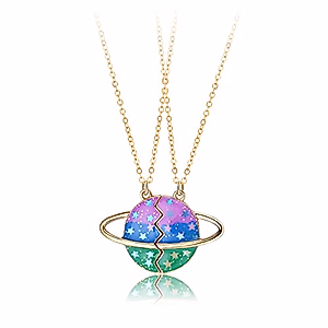 Lezmoii Friendship Necklace Best Friend Necklace Gifts Magnetic Matching BFF Necklaces for 2 Girls Jewelry Birthday Gifts (Planet)