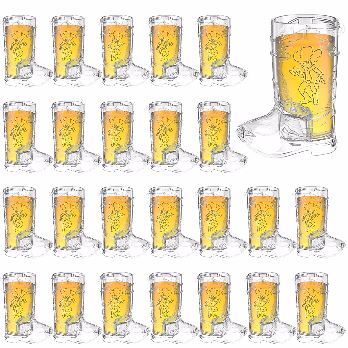 Cowboy Boot Shot Glasses - Set of 24 Latest Cowboy Pattern 1.5oz Plastic Clear Shot Glasses Bulk Disposable Reusable Shot Glass Cups Western Themed Party Decorations for Bachelorette,Birthday,Tequila