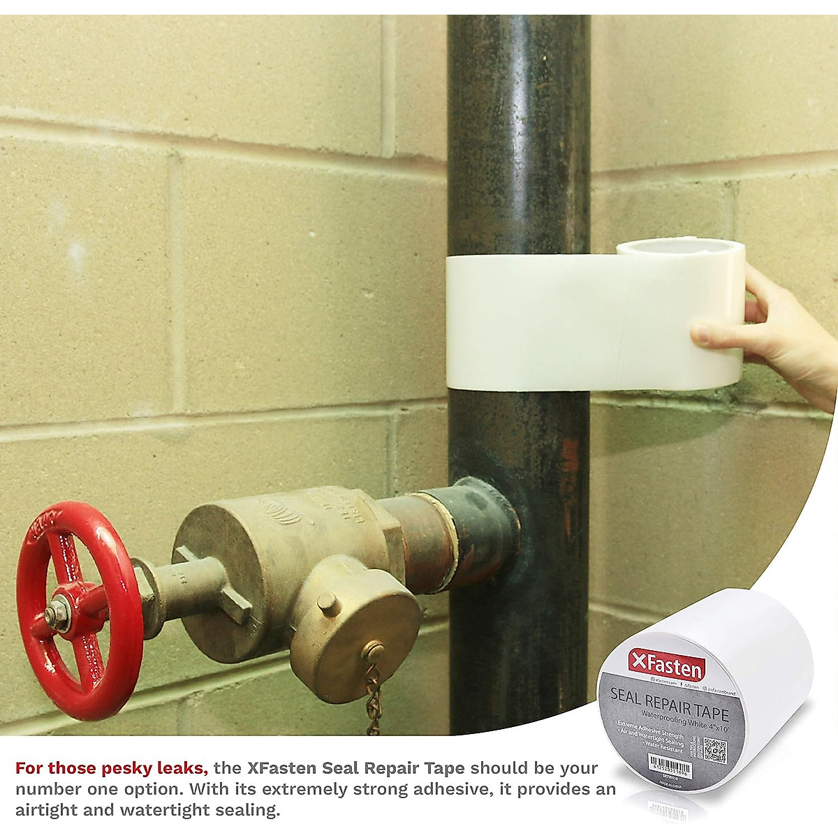 XFasten Waterproof Patch and Seal Tape, White, 4-Inch by 10-Foot Roof and Gutter Rubber Repair Tape for Stop Leak Repair on Gutter, Roof, Boat, Pool Liner and HVAC – Waterproof and Puncture-Resistant