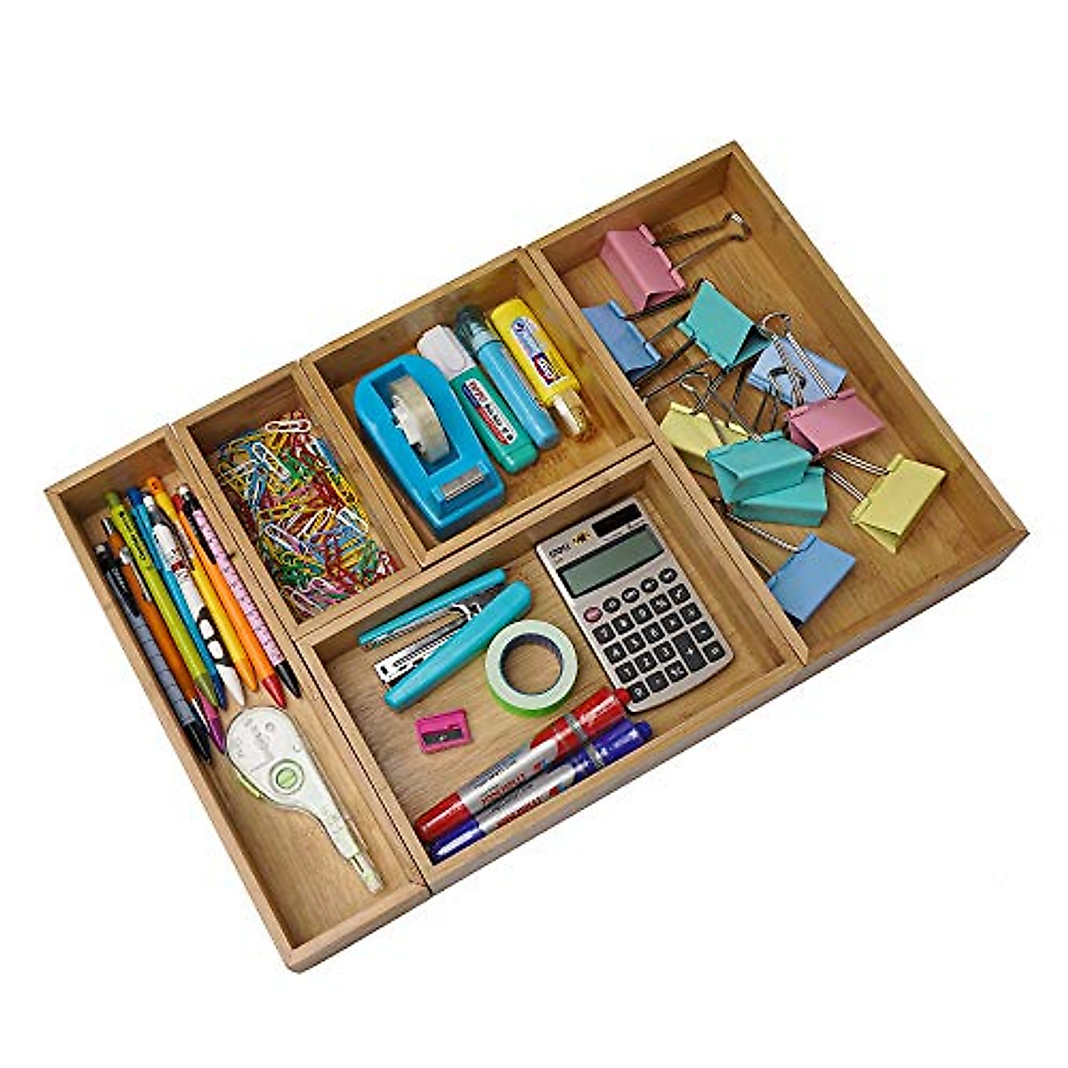 Aviboo Cabinet Drawer Organizer and Storage Tray Box Dividers Set Made of Bamboo Wood, Multipurpose Holder for Craft, Sewing, Office, Bathroom, Kitchen (1, Set of 5 Pieces)