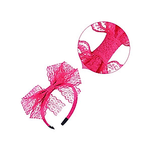 Blulu 80's Lace Headband Costume Accessories for Halloween 80s Theme Party, Avoid Headache Neon Lace Bow Headband, Set of 4 (Red, Fluorescent Green, Lake Blue, Purple)