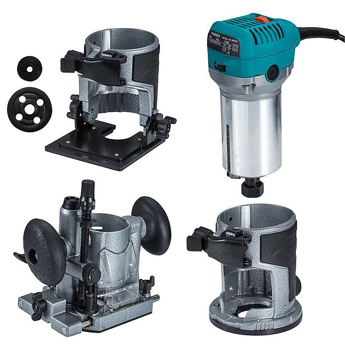 Anesty Palm Router Woodworking Compact Router Trimmer with Trimmer & Tilt & Plunge Base and 15pcs 6.35mm Router Bits, Electric Multifunctional Laminate Trimmer - 710W 1/4″ Trim Router Kit