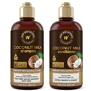 WOW Skin Science Coconut Milk Shampoo and Conditioner Set - Shampoo & Conditioner for Curly Hair - Paraben Sulfate Free - 33.82 Fl Oz