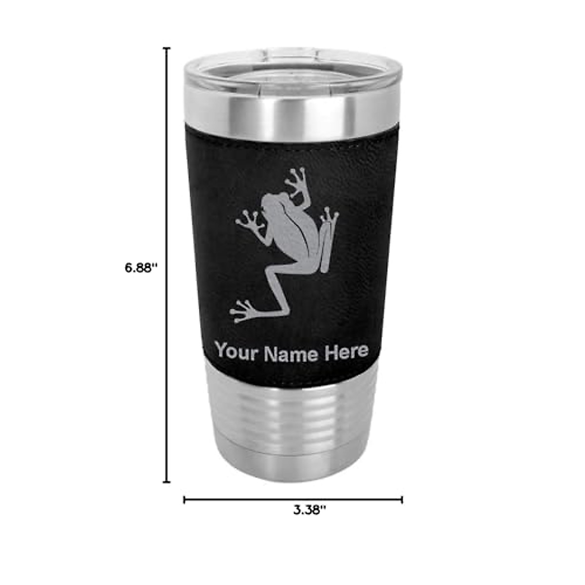 LaserGram 20oz Vacuum Insulated Tumbler Mug, Tree Frog, Personalized Engraving Included (Faux Leather, Black)