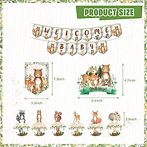 Mpanwen Woodland Baby Shower Decorations, 150 Pcs Boy & Girl Gender Neutral Forest Animal Decor for Showers & Birthdays with Banners Cupcakes Wrappers Balloons Backdrop Tablecloth Centerpieces