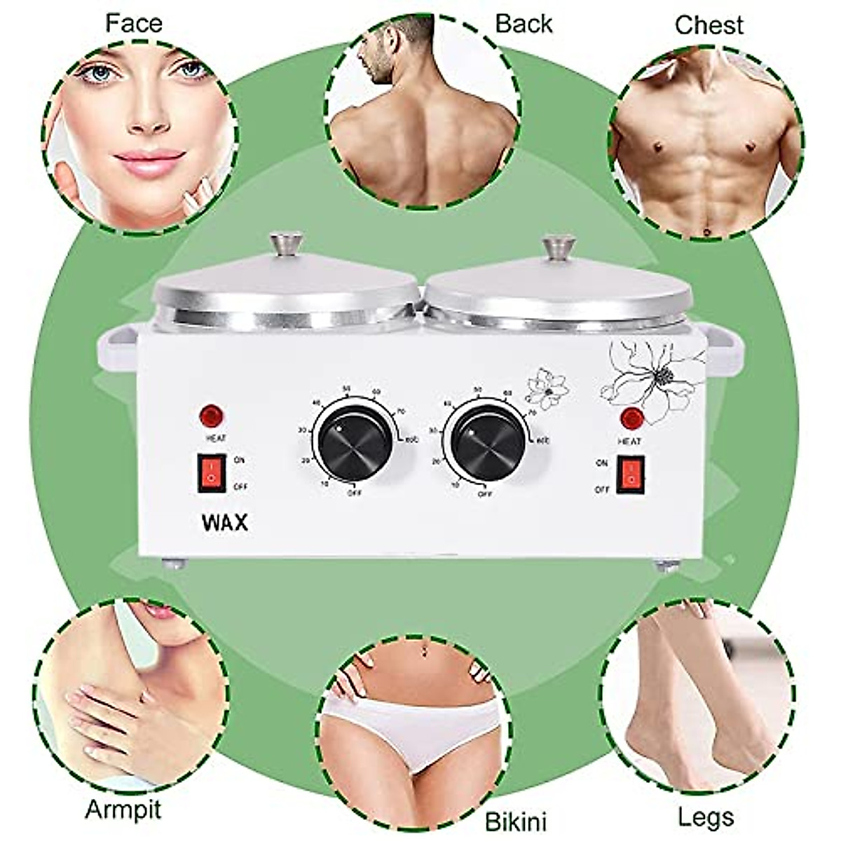 Double Wax Warmer, Professional Electric Wax Heater Machine Dual Paraffin Facial Skin SPA Equipment with Adjustable Temperature Set