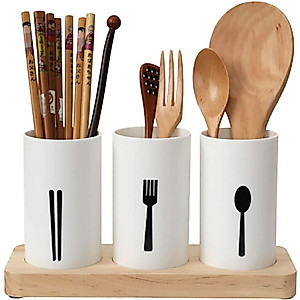 MyLifeUNIT Kitchen Utensil Caddy, Flatware Organizer with Wood Base