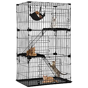 BestPet 3-Tier 67 Inch Cat Cage Enclosure Cat Crate Ferret Cage Cat Kennel Cat Playpen with Free Hammock 3 Cat Bed 3 Front Doors 2 Ramp Ladders Perching Shelves