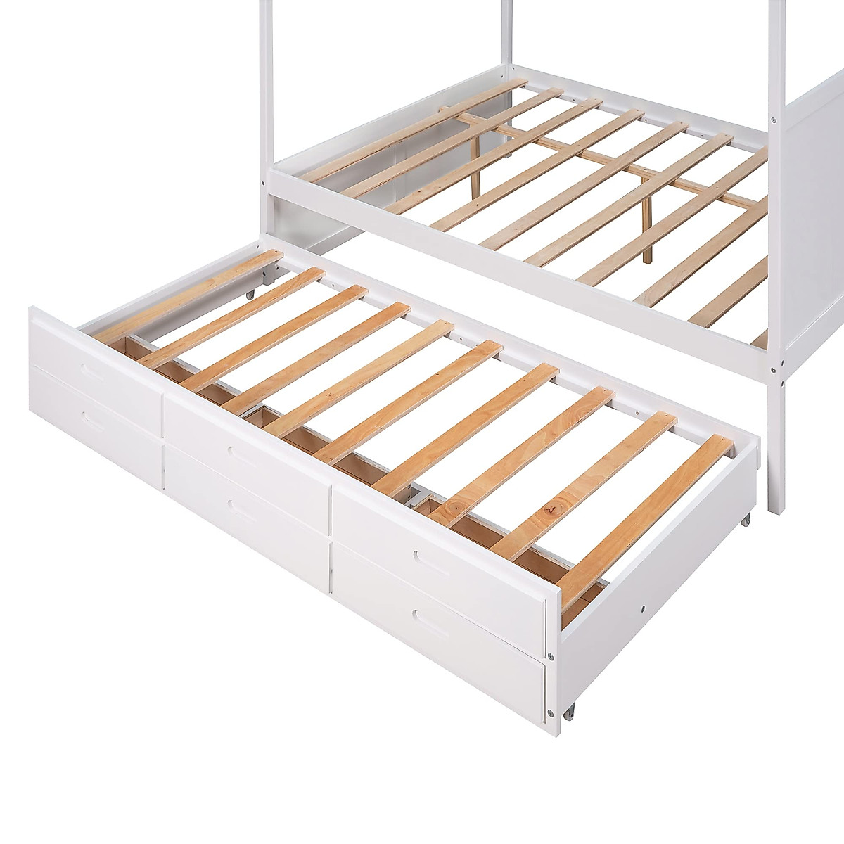 Polibi Wooden Daybed, Twin Size Canopy Daybed with 3 in 1 Drawers (White)