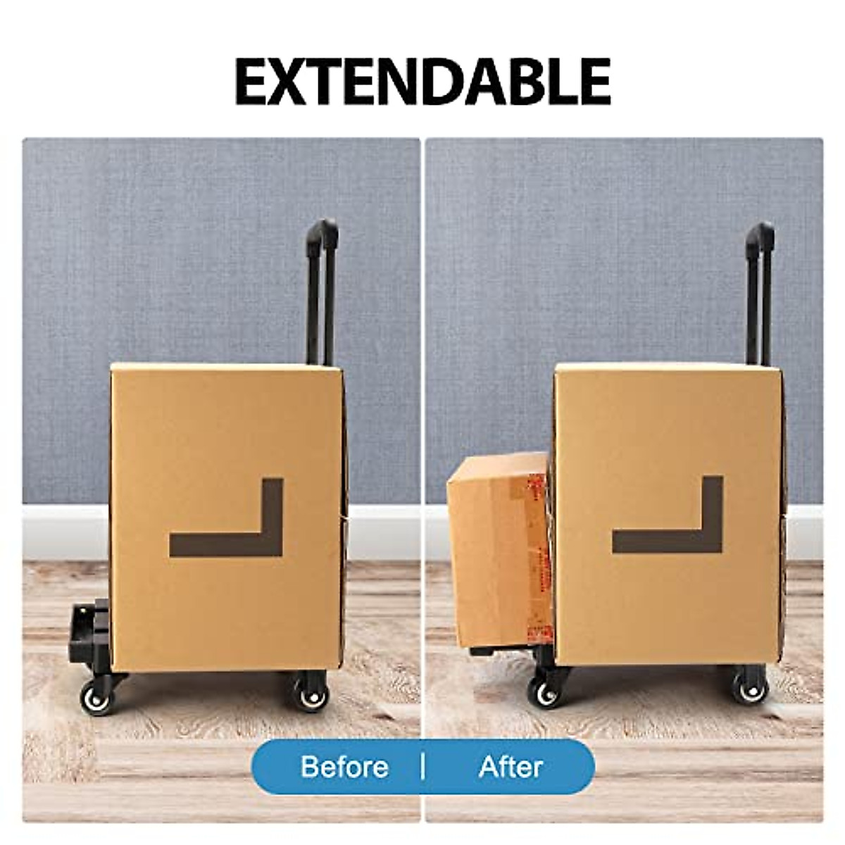 CrazyAnt Foldable Hand Truck, 220lbs Compact Heavy Duty Portable Dolly with Extendable Platform, Dolly Cart with 4 Wheels for Luggage Outdoor Moving Travel Auto