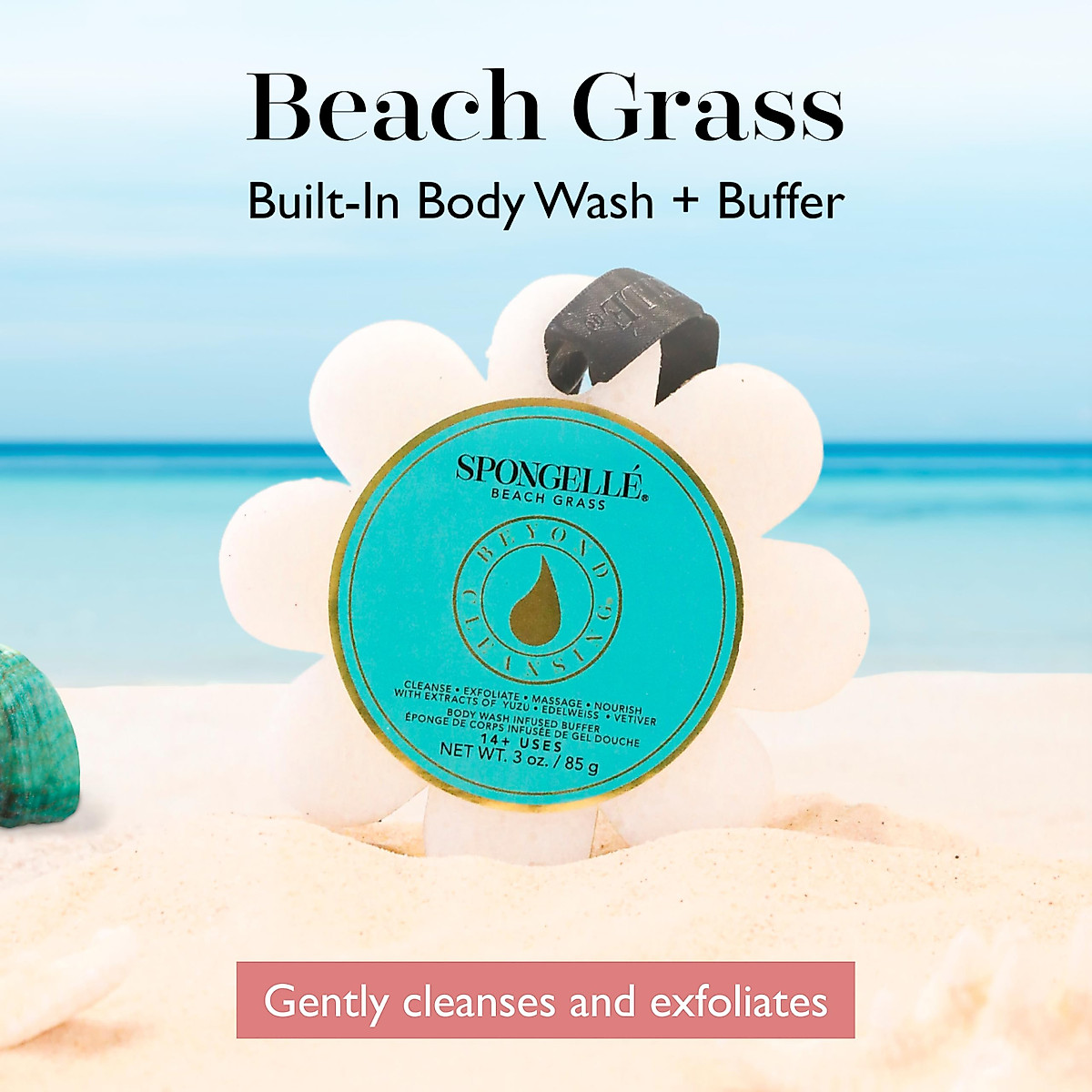 Spongelle Beach Grass Wild Flower Buffer Body Scrubber | Bath & Shower Loofah for Women | Exfoliator with Body Wash Infused Sponge | 14+ uses