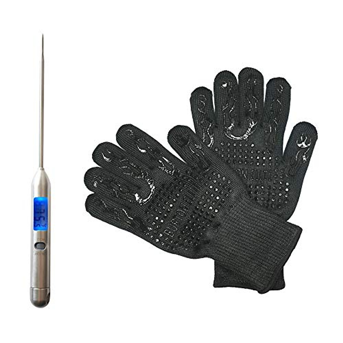 Digital Instant Read Meat Thermometer, Stainless Steel oven thermometer. Non Stick Candy Thermometer. Food Thermometer for Kitchen Cooking, Outdoor BBQ Grilling! Includes 1472°F Heat Resistant Gloves!