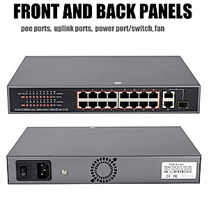 Ethernet PoE Switch with 2 Gigabit RJ45 Uplink and 1 SFP Port,16 10/100M PoE Ports Network-Switches Unmanaged 250W IEEE 802.3af Compliant