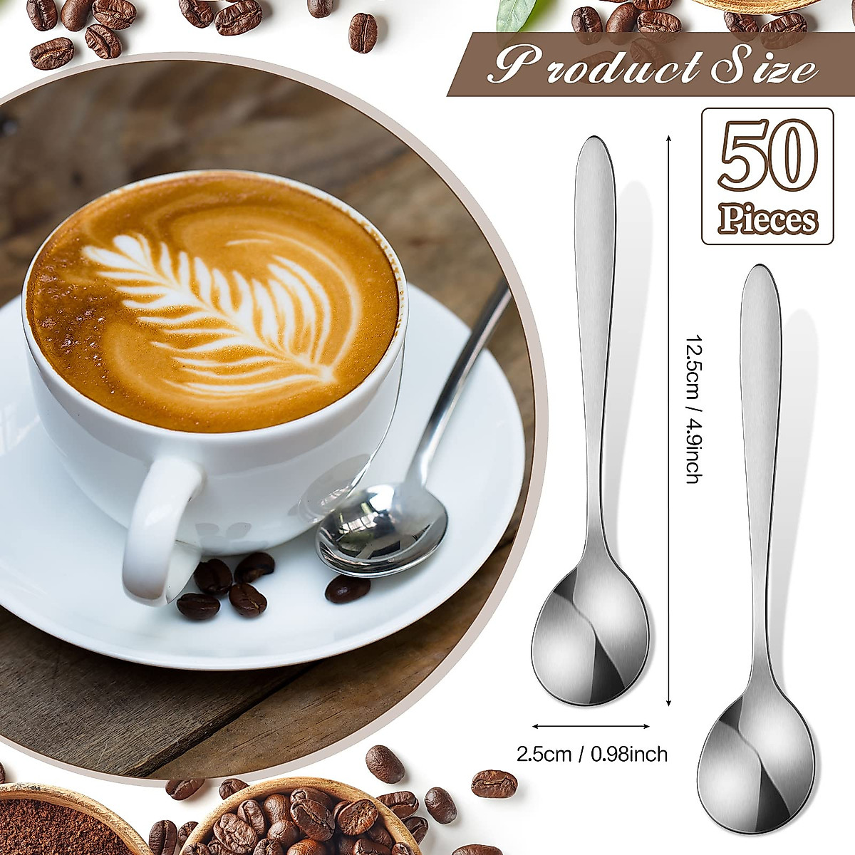 50 Pcs Teaspoons Demitasse Espresso Spoons 4.92 Stainless Steel Tablespoons Metal Dessert Spoon for Appetizer Sugar Ice Cream for Home Restaurant Kitchen, Mirror Polished, Dishwasher Safe