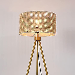 Globe Electric 65914 60" Floor Lamp, Faux Wood Tripod Base, Rattan Shade, On/Off Rotary Switch on Socket