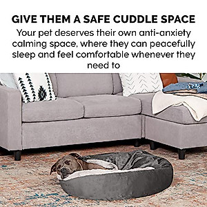 Furhaven 24" Round Calming Donut Dog Bed for Indoor Cats & Small Dogs, Washable, For Dogs Up to 20 lbs - Plush Velvet Waves Hooded Donut Bed - Dark Gray, Small