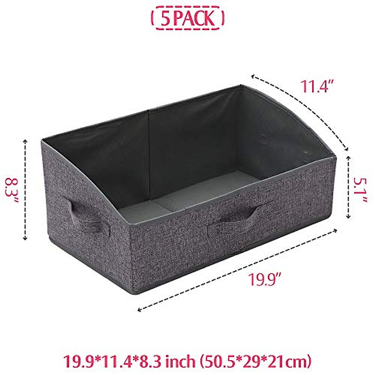 TENABORT 5 Pack Trapezoid Large Foldable Closet Storage Bins with Handle, Fabric Storage Organizer Cube Cloth Containers Linen Box Shelf Baskets for Clothes Clothing Shelves Wardrobe