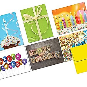 Note Card Cafe Happy Birthday Cards with Yellow Envelopes | 36 Pack | Blank Inside, Glossy Finish | It's Your Birthday Assortment Designs | Bulk Set for Greeting, Occasions, Birthday