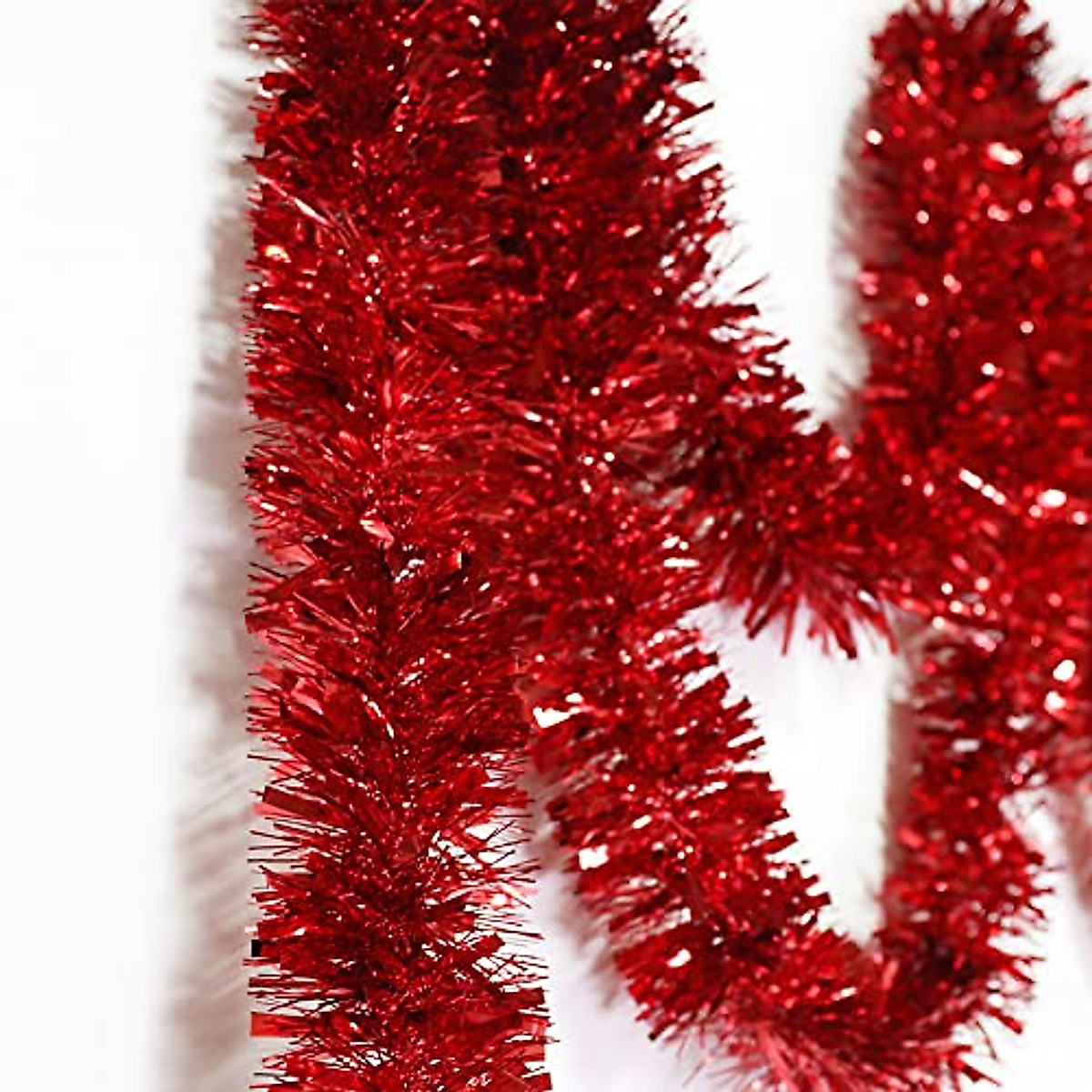 CareCheer 25 Feet Christmas Tree Tinsel Garland Metallic Twist Garland Sparkly Foil Streamer for Mardi Gras Parade Floats Christmas New Year Wedding Birthday, 4" x 25' (Red)