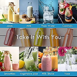 YEBODA 11oz Glass Milk Bottles with Reusable Metal Twist Lids and Straws for Beverage Glassware and Drinkware Parties, Weddings, BBQ, Picnics, Set of 9