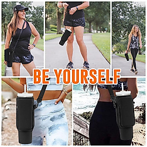 CONIJIWA Water Bottle Carrier Bag With Straw Covers Cap for Stanley 40 oz Tumbler Cup，Adjustable Shoulder Hand Strap,Stanley Cup Accessories for Walking Hiking Travelling Camping