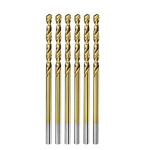 uxcell High Speed Steel Straight Shank Twist Drill Bit Fully Ground Titanium Coated 1.9mm Drill Diameter 46mm Total Length 21mm Drill Bit Length 6 Pcs
