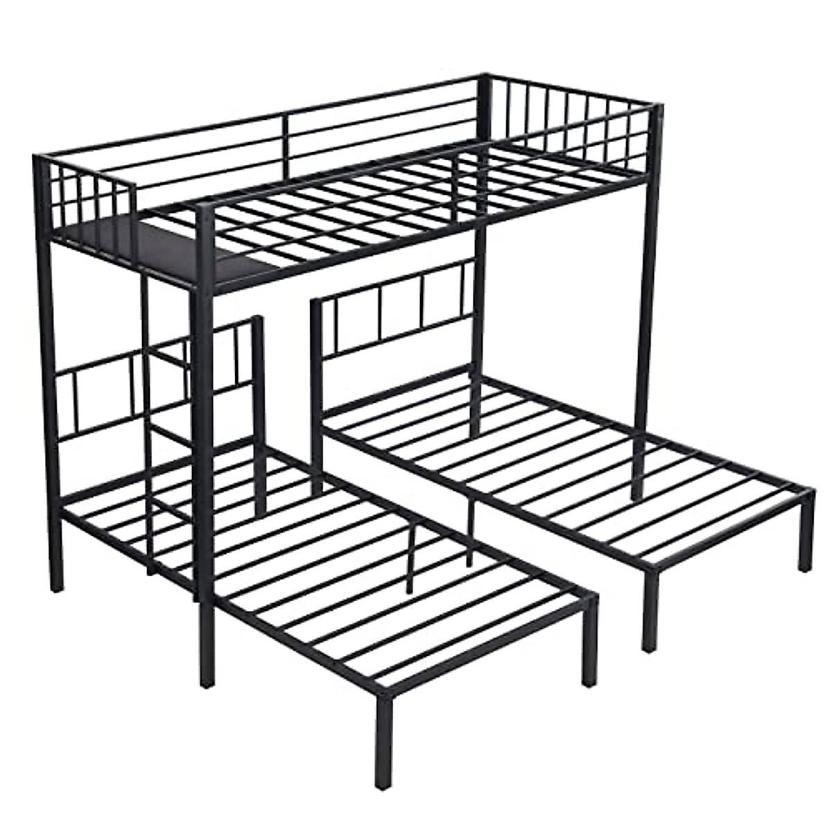 UBGO Triple Bunk Beds for Kids,Metal Triple Bunk Beds Twin Over Twin & Twin Bunk Bed Fame With Safety Guardrails and Ladders for 3,Three Twin Bunk Beds for Kids Teens Boys Girls, Space Saving,No Noise