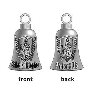 Huwane Motorcycle Bell Biker Guardian Luck Riding Bells Car Key Chain Ring Accessories with Motorcycle Bell Hanger (Saint Christopher)