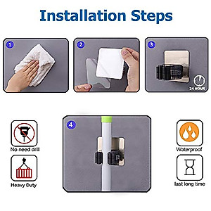 ARTORA Mop and Broom Holder Wall Mounted, Self Adhesive Broom Organizer Multipurpose Tools Storage Hanging Clip for Kitchen, Bathroom, Laundry Room (6 Pack)