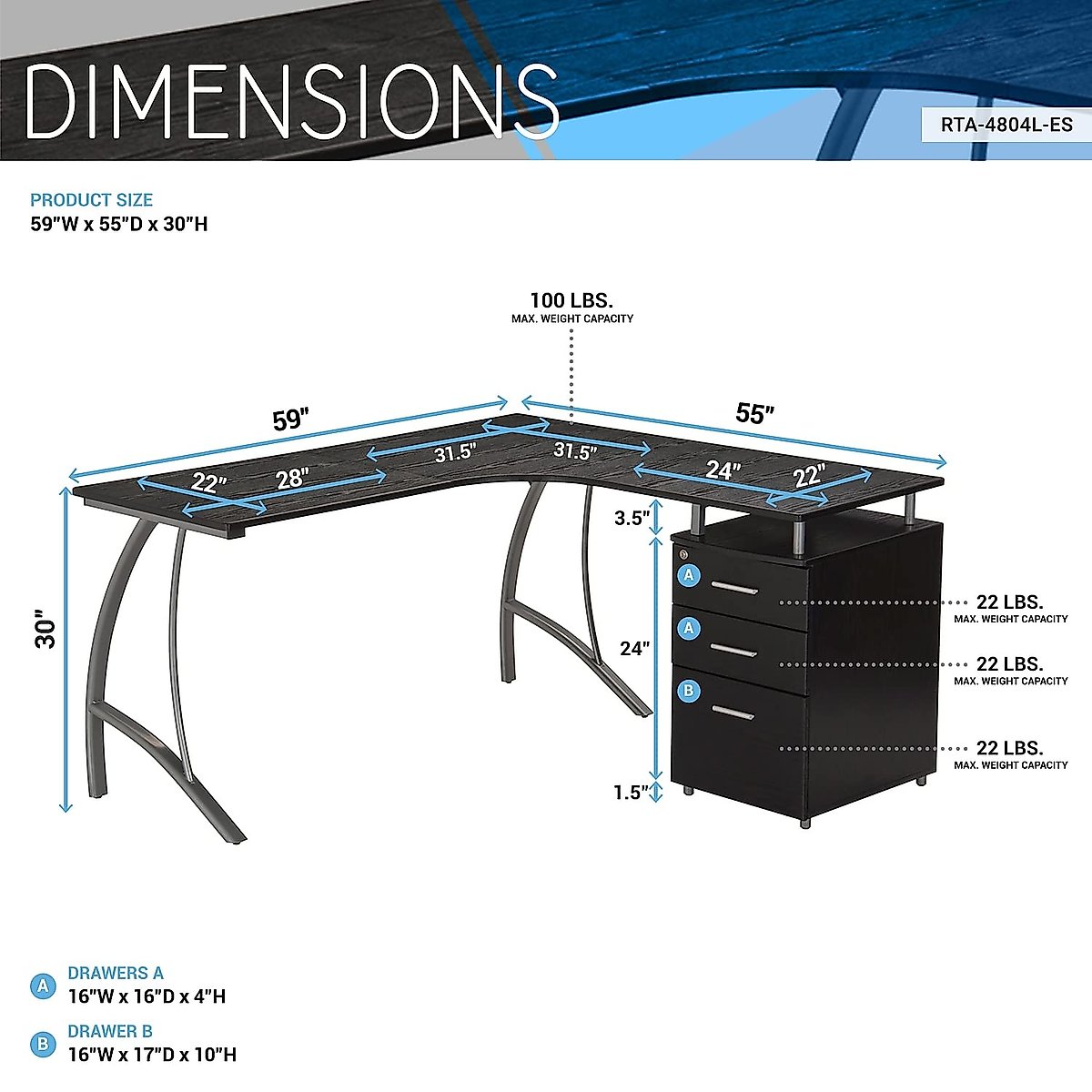 Techni Mobili Modern L Shaped Computer Desk with File Cabinet and Storage, Workstation Table with MDF Panels and PVC Laminate Veneer Surface, Espresso