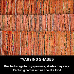 Chardin home Jute & Rust Cotton Rags Runner Rug. Boho Farmhouse Country Home Decor Long Rug Reversible mat | 2x5 feet Orange/Jute