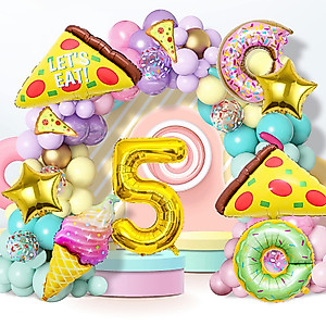 7pcs Pizza Balloons, Pizza Birthday Number Mylar Foil Balloon Pizza Slice Party Supplies Pizzaria Birthday Decorations (5th)