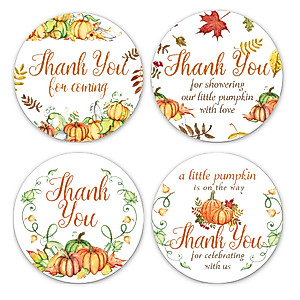 Thank You Baby Shower Stickers - Set of 80 Thank You for Coming Stickers, Preprinted Bridal Shower stickers, Birthday Party Favor Sticker, Self Adhesive Flat Sheet 2 Inch Round Labels LemonTheme Party (Pumpkin)