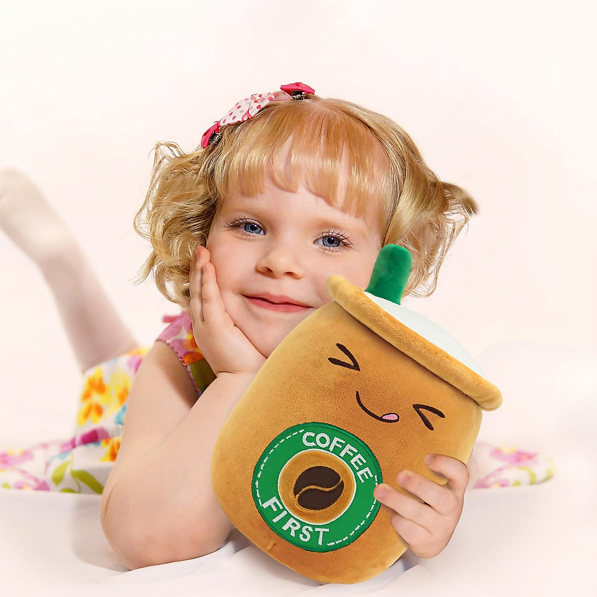 Ditucu Cute Coffee Cafe Cup Boba Plush Kawaii Bubble Plushie Milk Tea Pillow Soft Stuffed Animals Toys Gifts for Kids Brown 13.7 inch