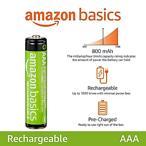 Amazon Basics 12-Pack AAA Rechargeable Batteries, 800 mAh, Pre-Charged & AA High-Capacity Ni-MH Rechargeable Batteries (2400 mAh), Pre-Charged - Pack of 8