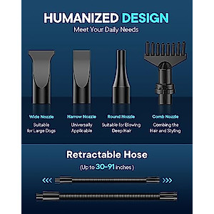 EGFKI Dog Dryer, 5.2HP/ 3800W Pet Grooming High Velocity Force Blower with 4 Nozzles, Adjustable Speed and Temperature Dog Hair Dryers for Grooming