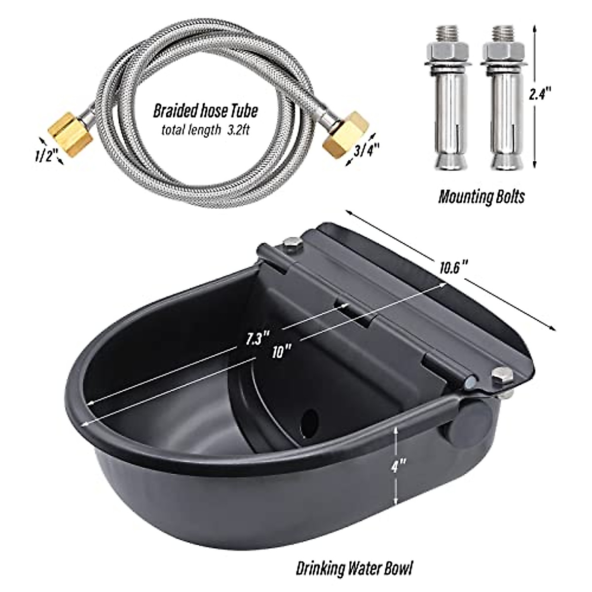 KHEARPSL Automatic Waterer Outdoor Dog Water Bowl Dispenser Stainless Steel Water Trough Auto Fill Water Bowl for Livestock Dogs Cattle Horse Pig Farm Animals (Black)