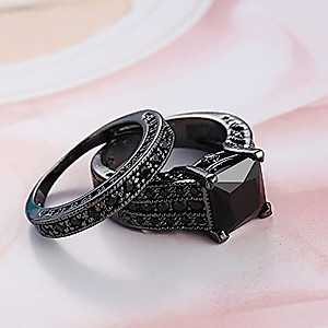 Kasmom 14K SS925 Ring Of Pure Obsidian Stone And Sapphire Gemstone Garnet Jewelry Ring Set For Women Men (Black, Sz 6)