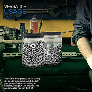 Stock Your Home 32 oz Plastic Jars (6 Pack) - BPA Free Plastic Mason Jars for Kitchen - Pantry Jars with Airtight Lids for Storing Rice, Pasta, Coffee, Grains, Candy, Cookies