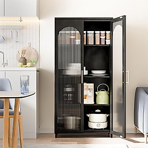 ZONLESON Storage Cabinet with Glass Doors,Accent Cabinet for Living Room,Hallway and Kitchen,Sideboard Buffet Cabinet with Glass Doors,Black Metal Cabinet (TallDoor-2)