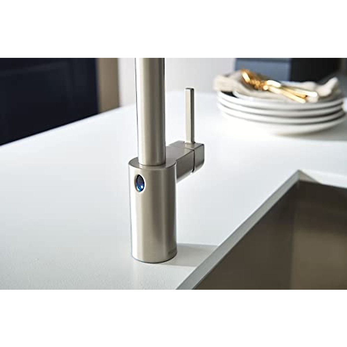 Moen Align Spot Resist Stainless Steel Motionsense Wave Sensor Touchless One-Handle High Arc Spring Pre-Rinse Pulldown Kitchen Faucet with Sprayer, 5923EWSRS