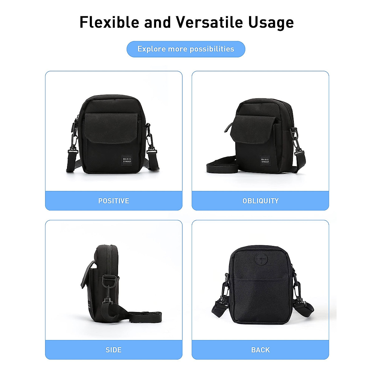 Black Small Side Shoulder Bag Crossbody Bag For Men Women Mini Messenger Bag Satchel Travel Purse Passport Holder Bag, Cell Phone Purse Neck Pouch Wallet- Unisex