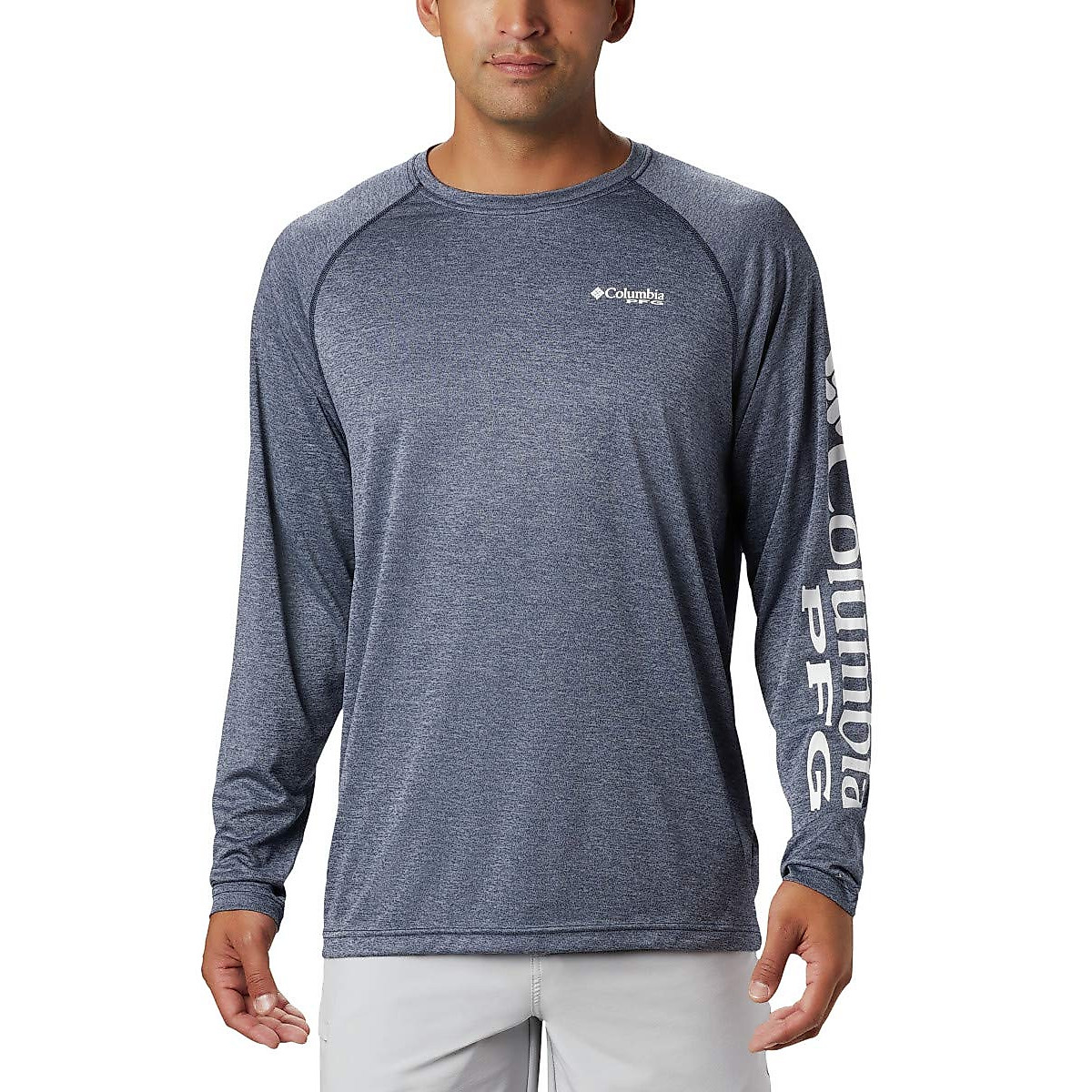 Columbia Men's PFG Terminal Tackle™ Heather Long Sleeve Shirt,Collegiate Navy Heather/White Logo,X-Large