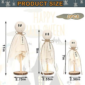 DNCHGOYA Halloween Ghost Decor Kit Table 3Pcs Halloween Ghosts on Wooden Stand for Table Centerpieces Halloween Party Decorations Spooky Ghost Crafts