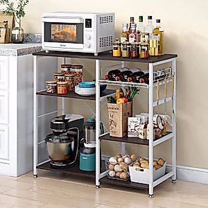 Wellynap Kitchen Baker's Rack, Coffee Bar Cabinet, Microwave Stand with 3-Tier Bakers Racks for Kitchens with Storage, Black